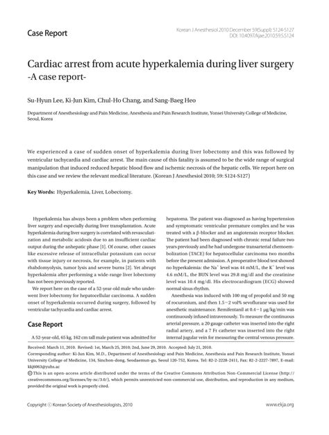Pdf Cardiac Arrest From Acute Hyperkalemia During Liver Surgery A Case Report