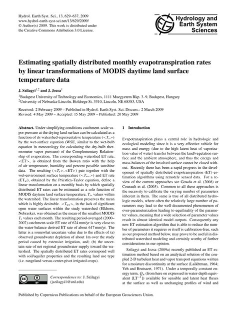 Pdf Estimating Spatially Distributed Monthly Evapotranspiration Rates