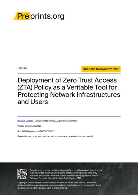 Pdf Deployment Of Zero Trust Access Zta Policy As A Veritable Tool For Protecting Network