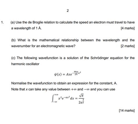 Solved C The Following Wavefunction Is A Solution Of The