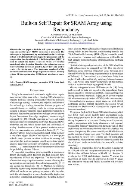 Built In Self Repair For Sram Array Using Redundancy Pdf
