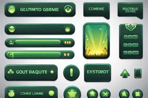 Set Of Green Game Buttons For Mobile Games With Editable Text Effect Gui To Build 2d Games