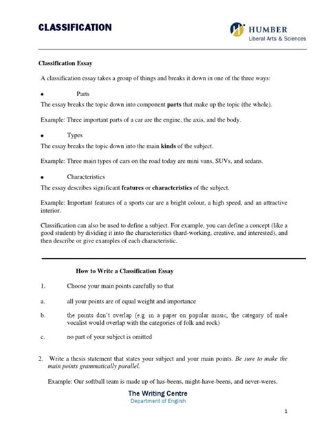 Essay Examples Classification Essay Examples