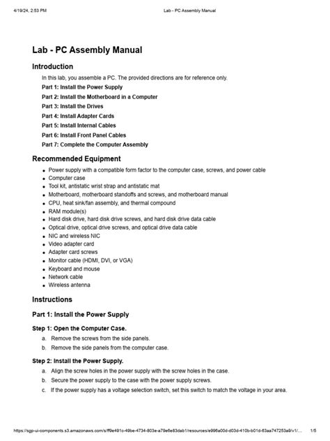 Lab Pc Assembly Manual Pdf Electrical Connector Personal Computers