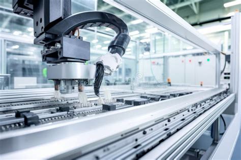 A Robotic Arm Is Efficiently Assembling Components On A Conveyor System In A High Tech