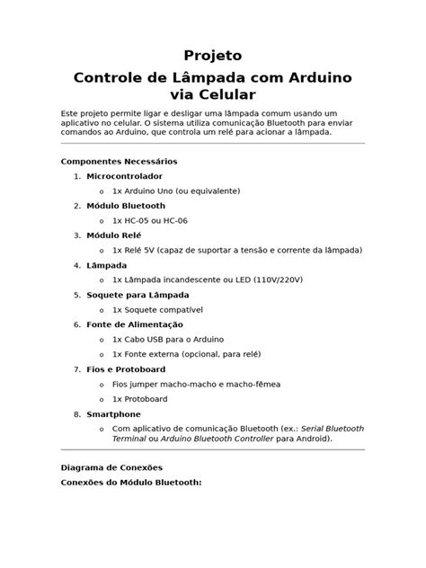 Projeto Controle De Lâmpada Com Arduíno Via Celular Pdf Arduino