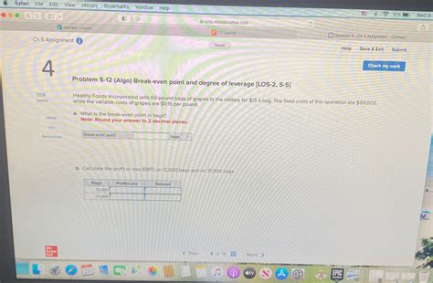 solved ch 5 ﻿assignment i4problem 5 12 algo ﻿break even