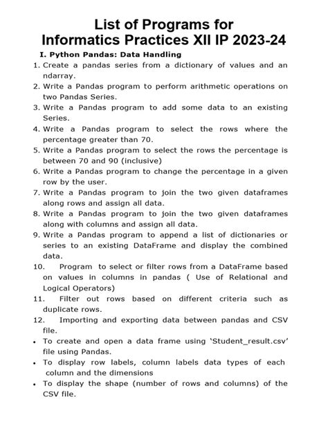 List Of Programs For Informatics Xii Ip Pdf Computing Statistics