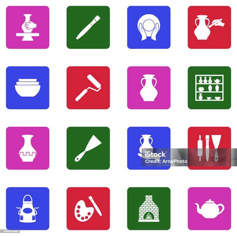 도자기 아이콘 광장에있는 화이트 플랫 디자인 벡터 일러스트레이션 공예에 대한 스톡 벡터 아트 및 기타 이미지 공예 그림