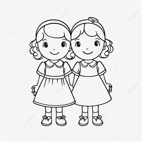 Two Sisters Coloring Pages On A White Background Outline Sketch Drawing