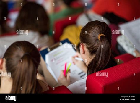 University Babes Sitting In Class Taking Notes Stock Photo Alamy