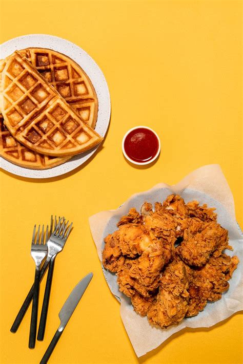 Fizzy Fried Chicken And Waffles Belgian Waffles Hot Sauce Maple Syrup Whipped Butter