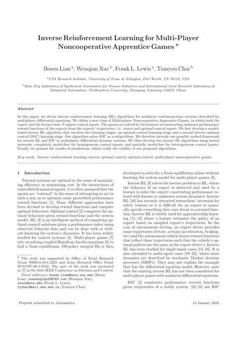 PDF Inverse Reinforcement Learning For Multi Player Noncooperative Apprentice Games