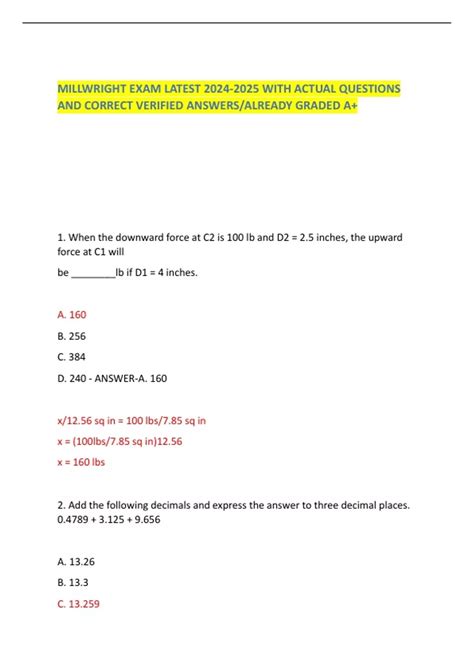 Millwright Exam Latest With Actual Questions And Correct Verified