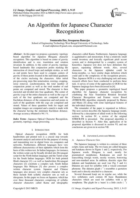 pdf an algorithm for japanese character recognition