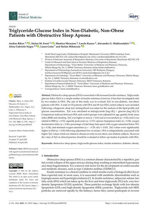 Pdf Triglyceride Glucose Index In Non Diabetic Non Obese Patients