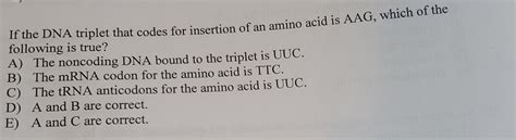 Solved If The Dna Triplet That Codes For Insertion Of An