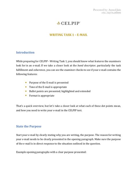 Celpip Writing Task 1 E Mail Pdf