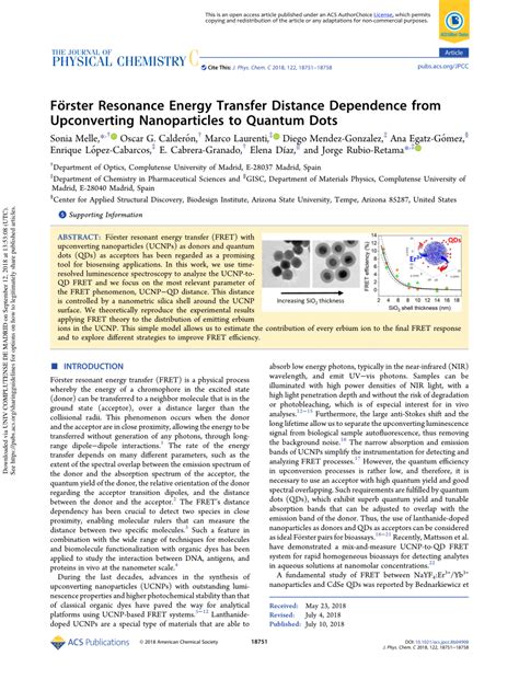 Pdf Fret Distance Dependence From Upconverting Nanoparticles To Quantum Dots