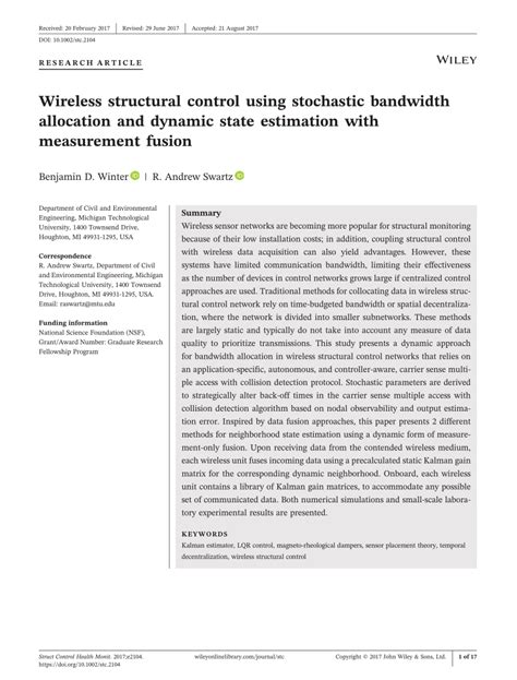 Pdf Wireless Structural Control Using Stochastic Bandwidth Allocation And Dynamic State