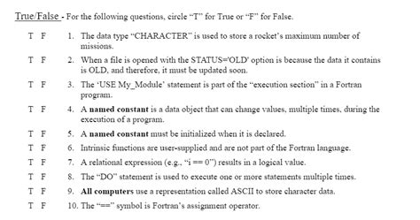 Solved True False For The Following Questions Circle T