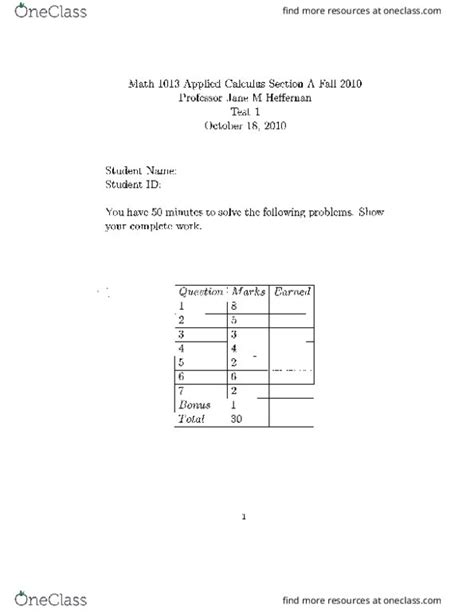 Math 1013 Midterm Math1013 Term Test 1 2010 Fall Solutions Oneclass