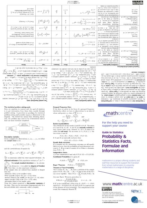 Probability And Statistics Cheat Sheet Mathcentre Download Printable