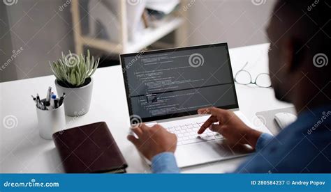 African American Web Developer Programmer Stock Image Image Of Laptop