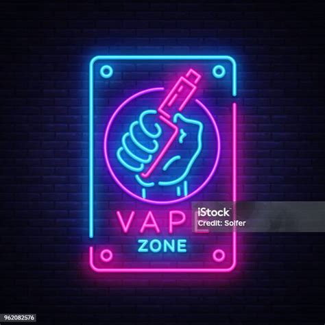 영역 Vaping 네온 사인 벡터 템플릿 라이트 배너 밝은 밤 그림 기호 장소 Vape 전자 담배 네온에 대 한 벡터 일러스트