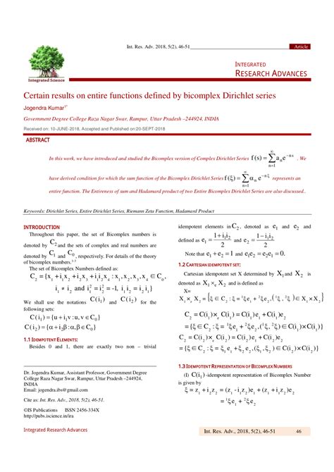 Pdf Certain Results On Entire Functions Defined By Bicomplex