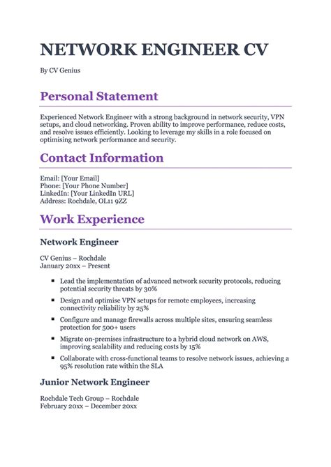Network Engineer Cv Example With Expert Writing Tips