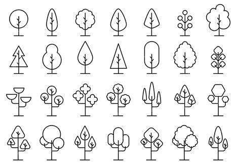Premium Vector Tree Vector Line Icon Set Naturally Beautiful Symbol Wooden Trunk And Outline