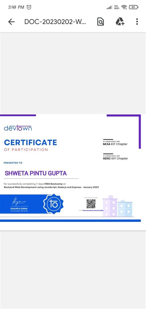 Shweta Gupta On Linkedin Thank You Devtown For All This Certificate