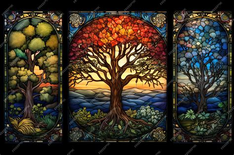 Premium Photo Luminous Stained Glass Window Showing The Annual