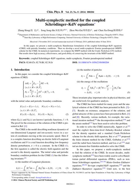 Pdf Multi Symplectic Method For The Coupled Schrödinger—kdv Equations