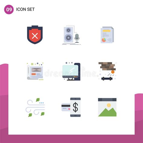9 User Interface Flat Color Pack Of Modern Signs And Symbols Of Computer Document Page Design
