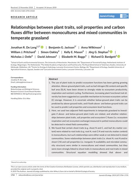 PDF Relationships Between Plant Traits Soil Properties And Carbon Fluxes Differ Between