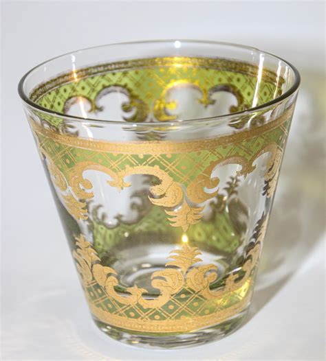 Vintage Georges Briard Set Of Four Rock Glasses Green And Gold At
