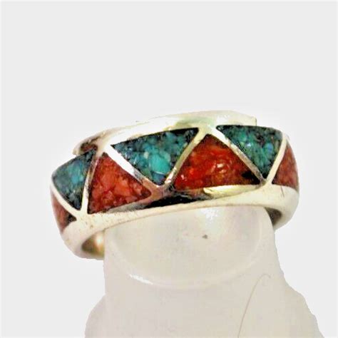 Sharp Uni Sex Chip Inlay Turquoise 9mm Wedding Band Sterling Silver Sz