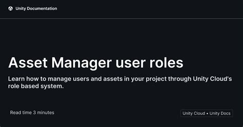 asset manager user roles unity cloud unity docs