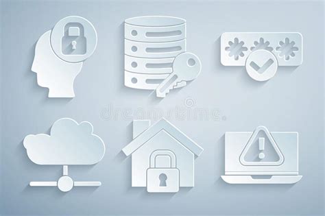Set House Under Protection Password Network Cloud Connection Laptop With Exclamation Mark