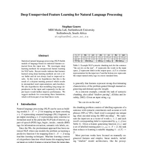 Deep Unsupervised Feature Learning For Natural Language Processing Acl Anthology
