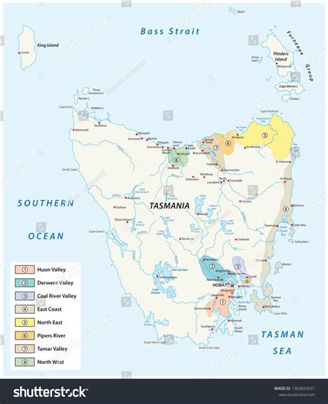 Tasmania Wine Regions Wineyards Vector Map Stock Vector Royalty Free 1365824531 Shutterstock