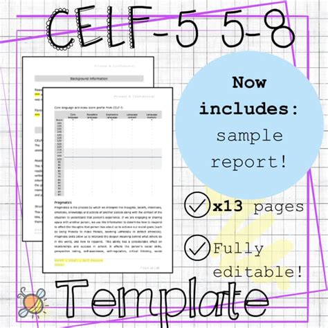 Celf 5 5 8 Assessment Evaluation Report Template Speech Language