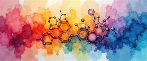 Colorful Vibrant Watercolor Illustration Displays Abstract Molecular