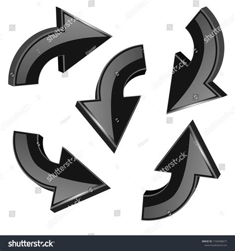 Black Turning Arrows 3d Shiny Icons Stock Illustration 1165958677
