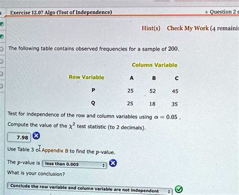 Exercise 1207 Algo Test Of Independence Hints Check My Work 4