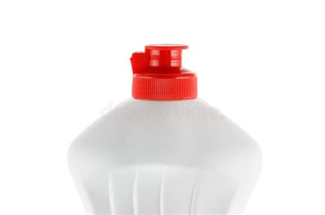 White Plastic Bottle With Cap Isolated On White Background For Liquid Detergent Laundry Or