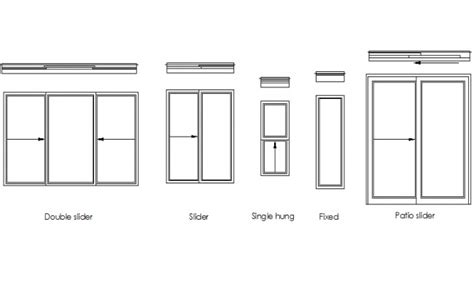 Four Different Types Of Doors And Windows Are Shown In The Diagram With Measurements For Each Door