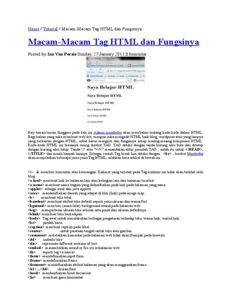 Macam Macam Tag HTML Dan Fungsinya Home Tutorial DocShare Tips